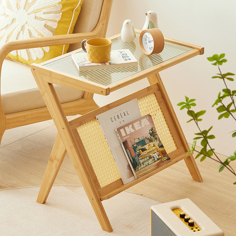 Wood and rattan side table store