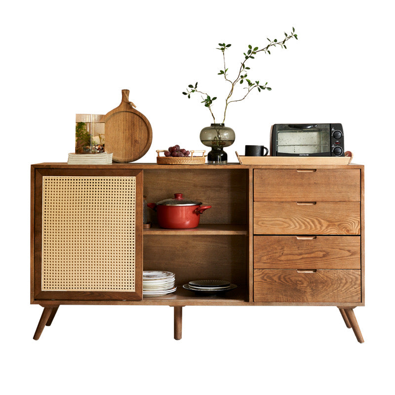 Rattan Craft Sideboard with drawers Vintage Walnut Finish Cozy Furniture Lifestyle